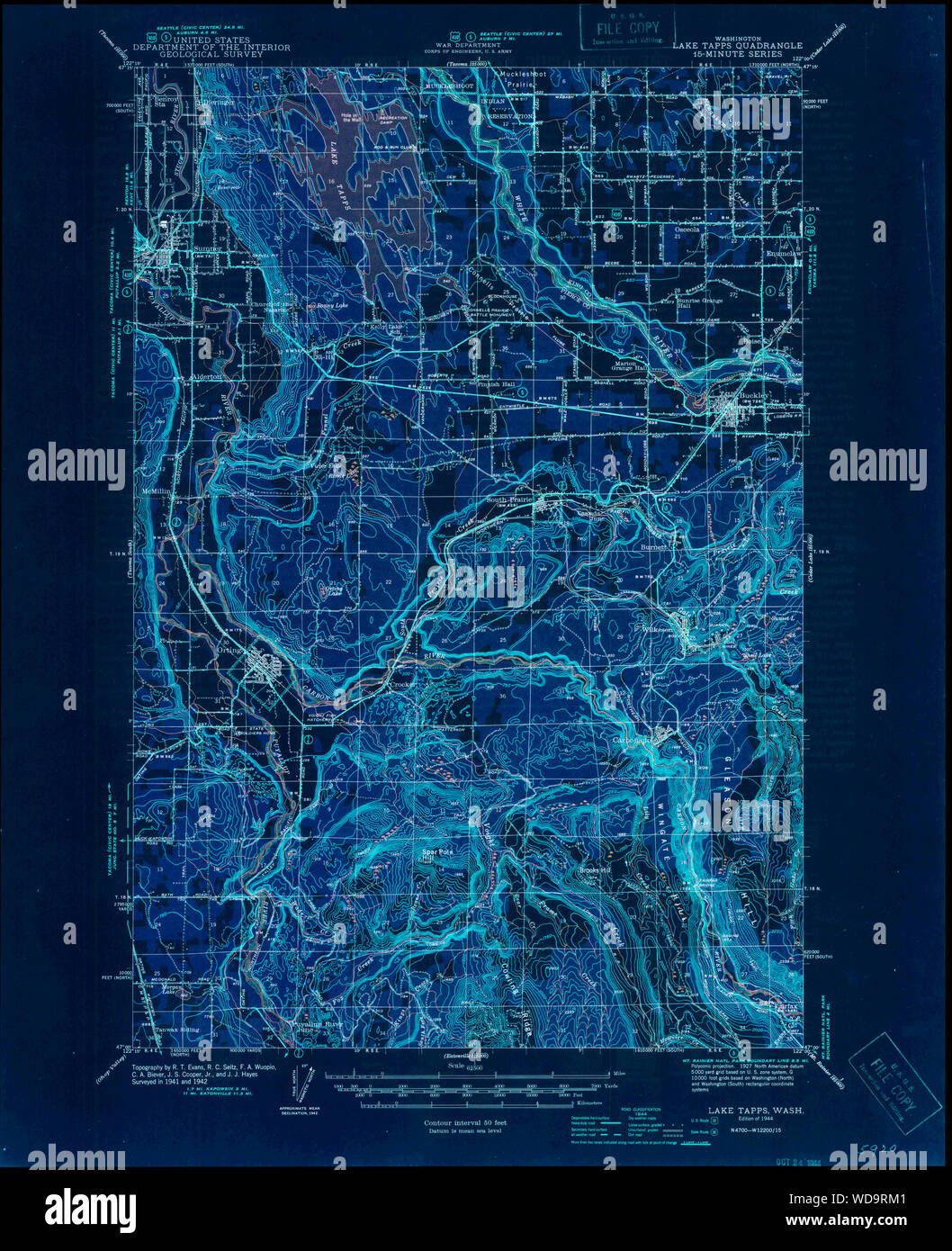 USGS Topo Map Washington State WA Lake Tapps 241920 1944 62500 Inverted ...