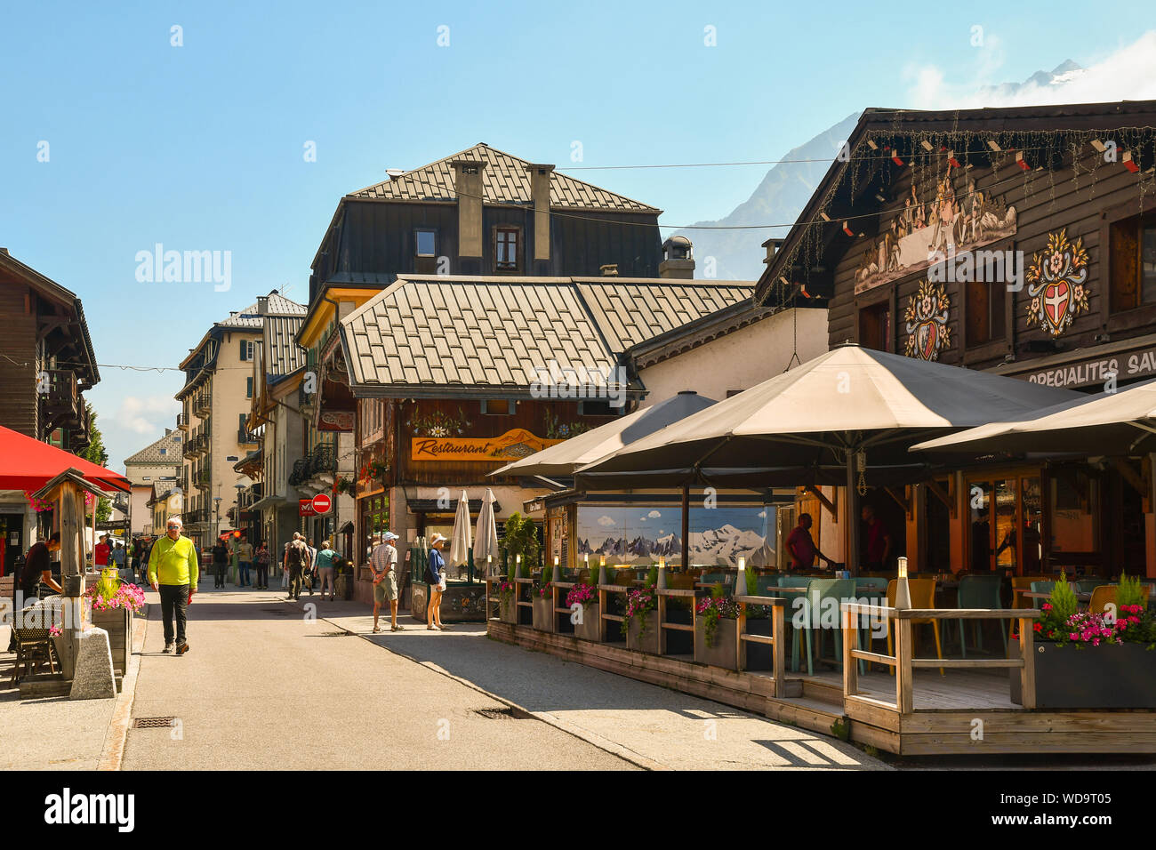 Street view of the centre of Chamonix-Mont-Blanc with the typical ...