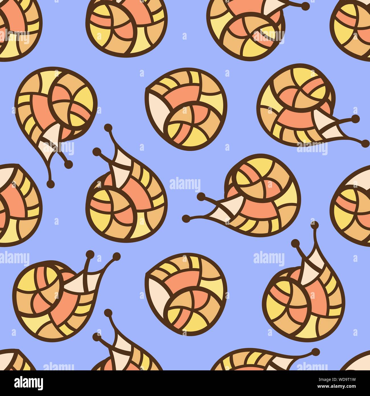 Seamless pattern with snails drawn in the style of hand drawn. Colorful ...