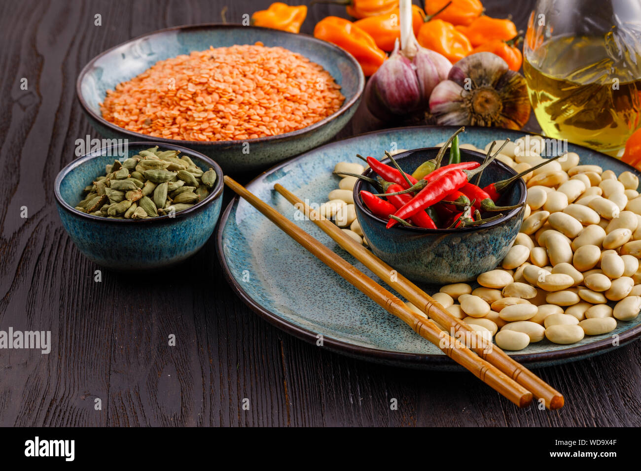 Ready for cook dry red beans with chili Stock Photo - Alamy