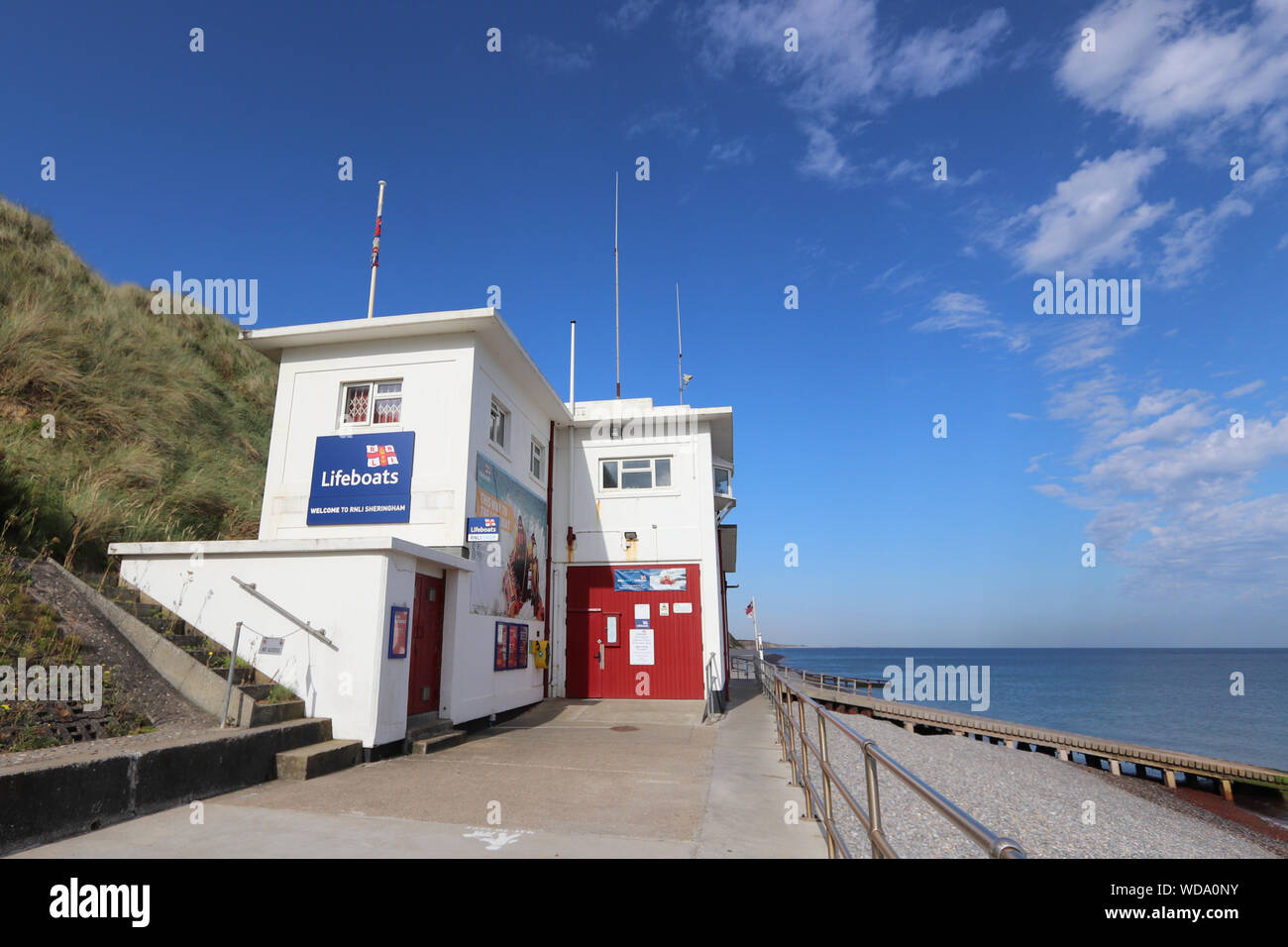 View of the Sheringham Seafront lifeboat hut on s summers day Stock ...