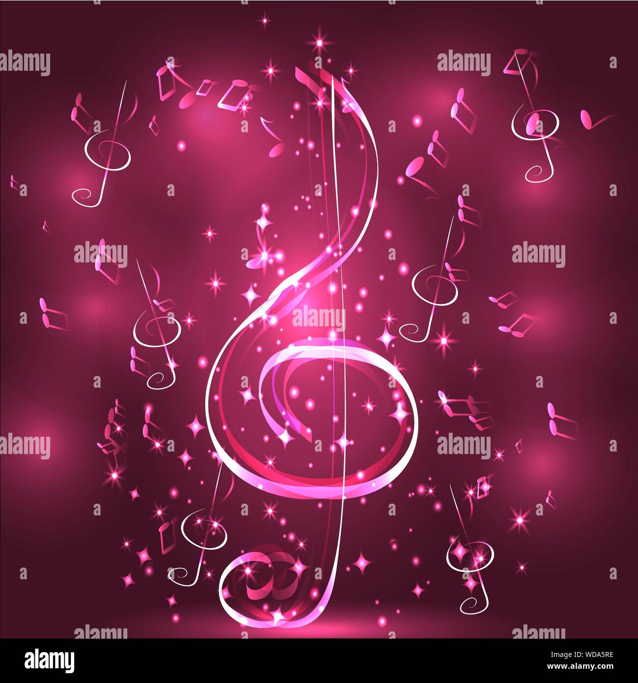 Elegant luminous contour of the treble clef on a dark background, neon ...