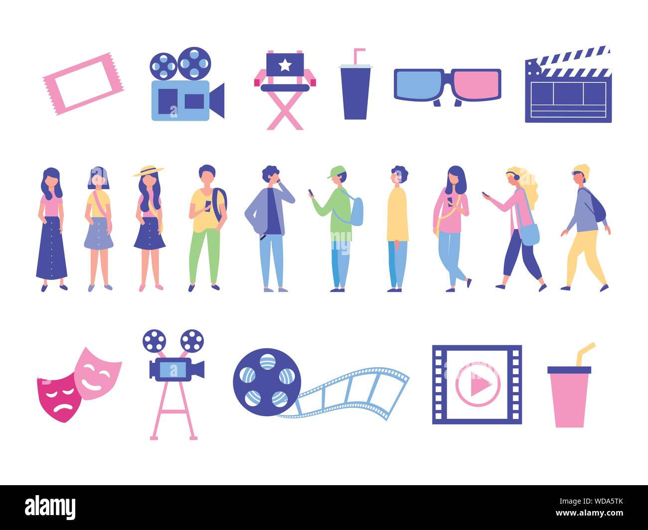 bundle of people and cinema entertainment icons Stock Vector Image ...