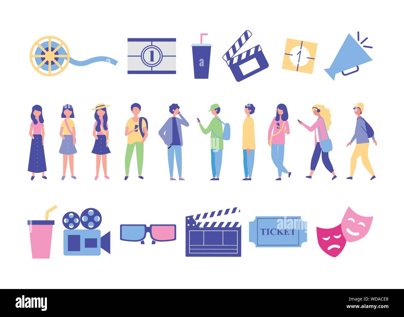 bundle of people and cinema entertainment icons Stock Vector Image ...