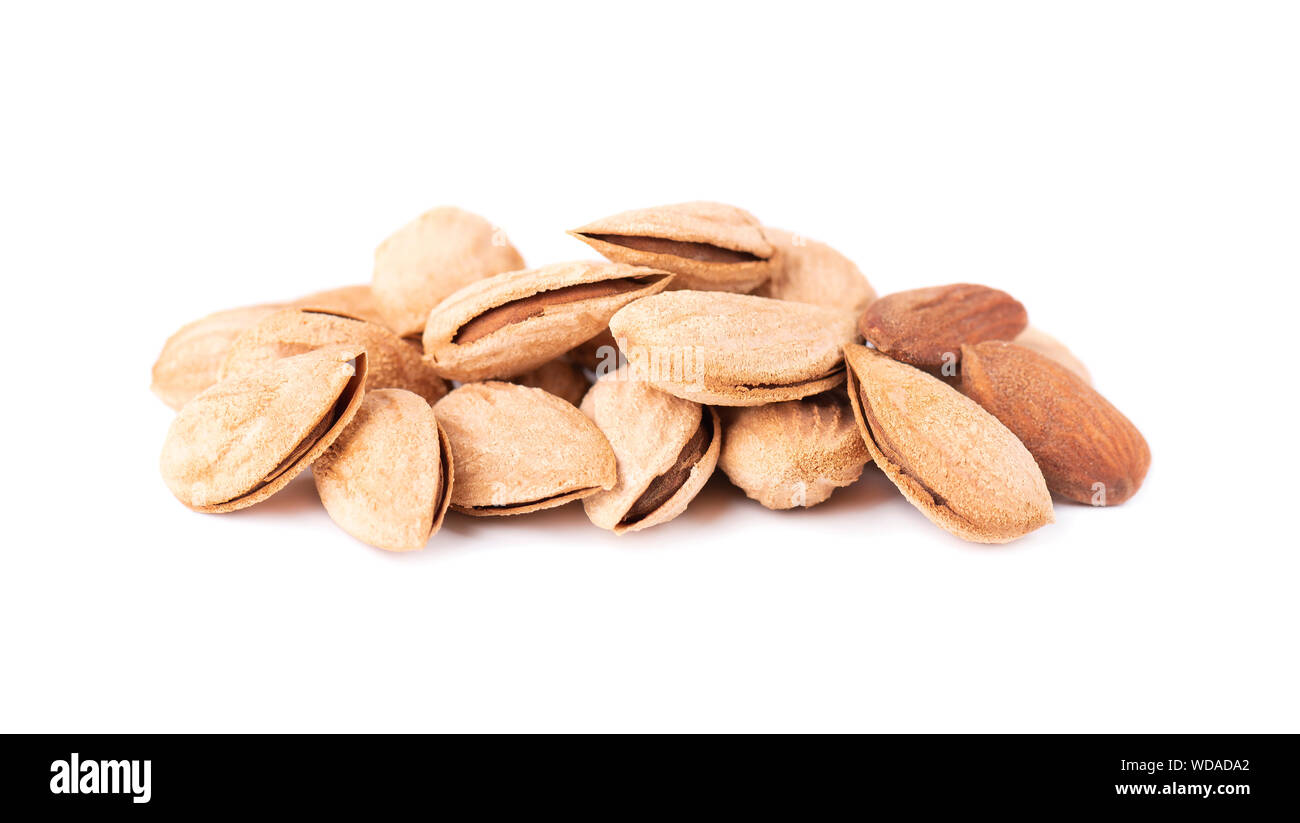 Almonds nuts isolated on white background. Almond in shell Stock Photo ...