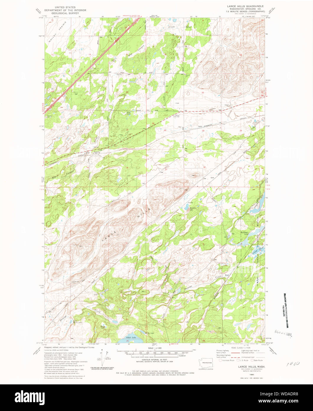 USGS Topo Map Washington State WA Lance Hills 241942 1980 24000 ...