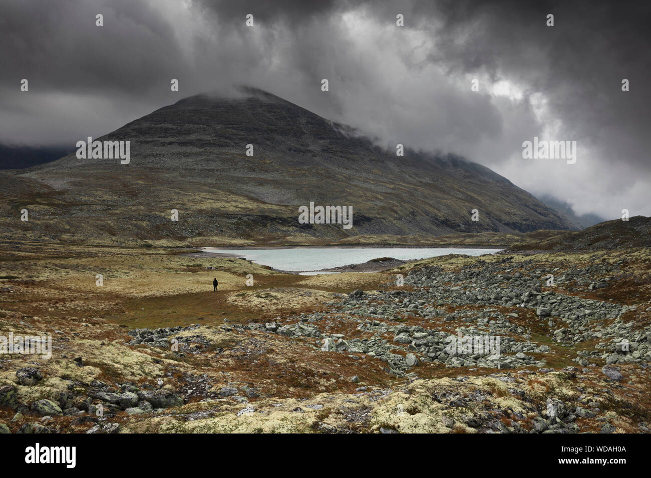 Lake by mountain in Rondane National Park, Norway Stock Photo - Alamy
