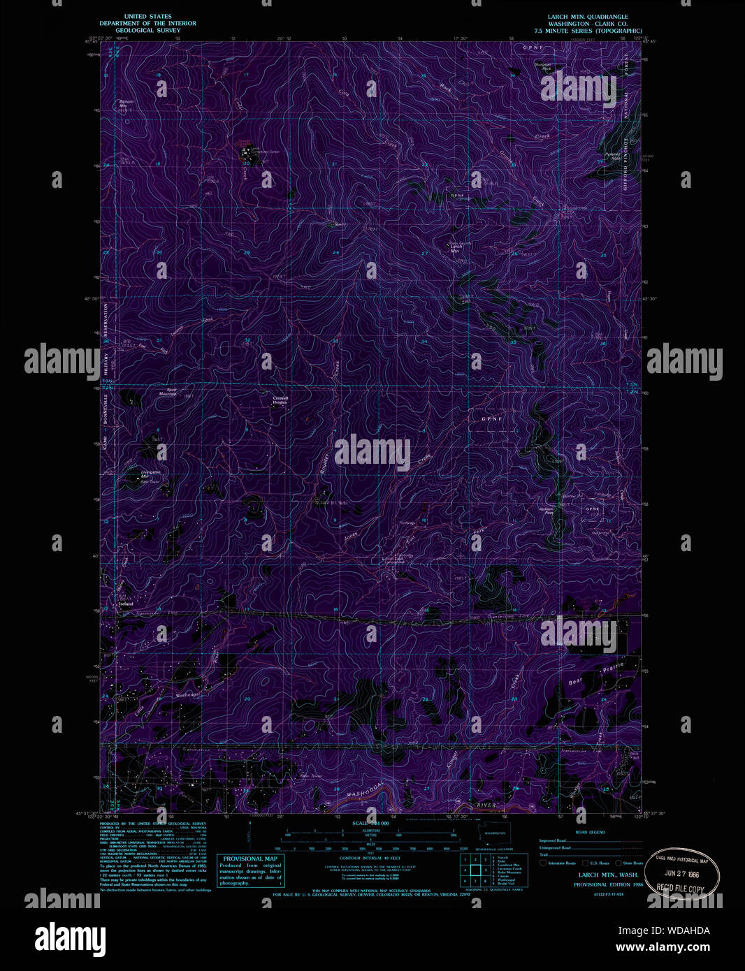 USGS Topo Map Washington State WA Larch Mtn 241950 1986 24000 Inverted ...