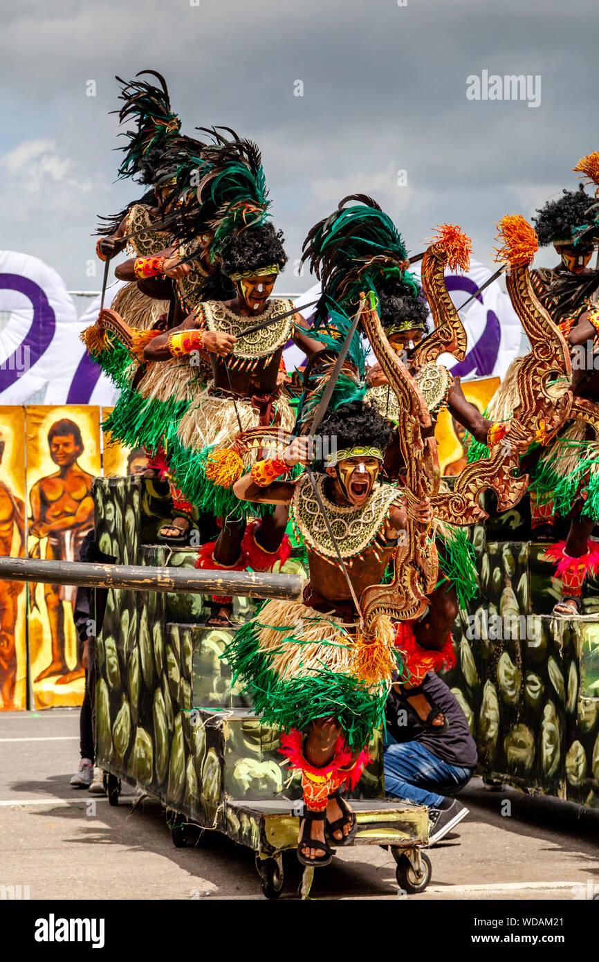 Tribal Dancers Enter The Arena To Perform, Dinagyang Festival, Iloilo ...