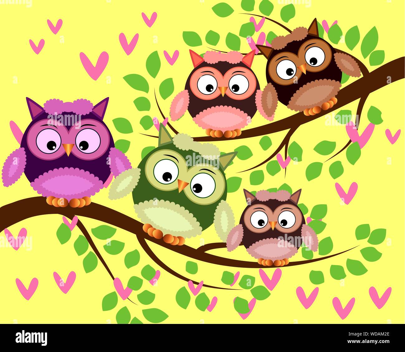 Cute Cartoon Owls In Trees
