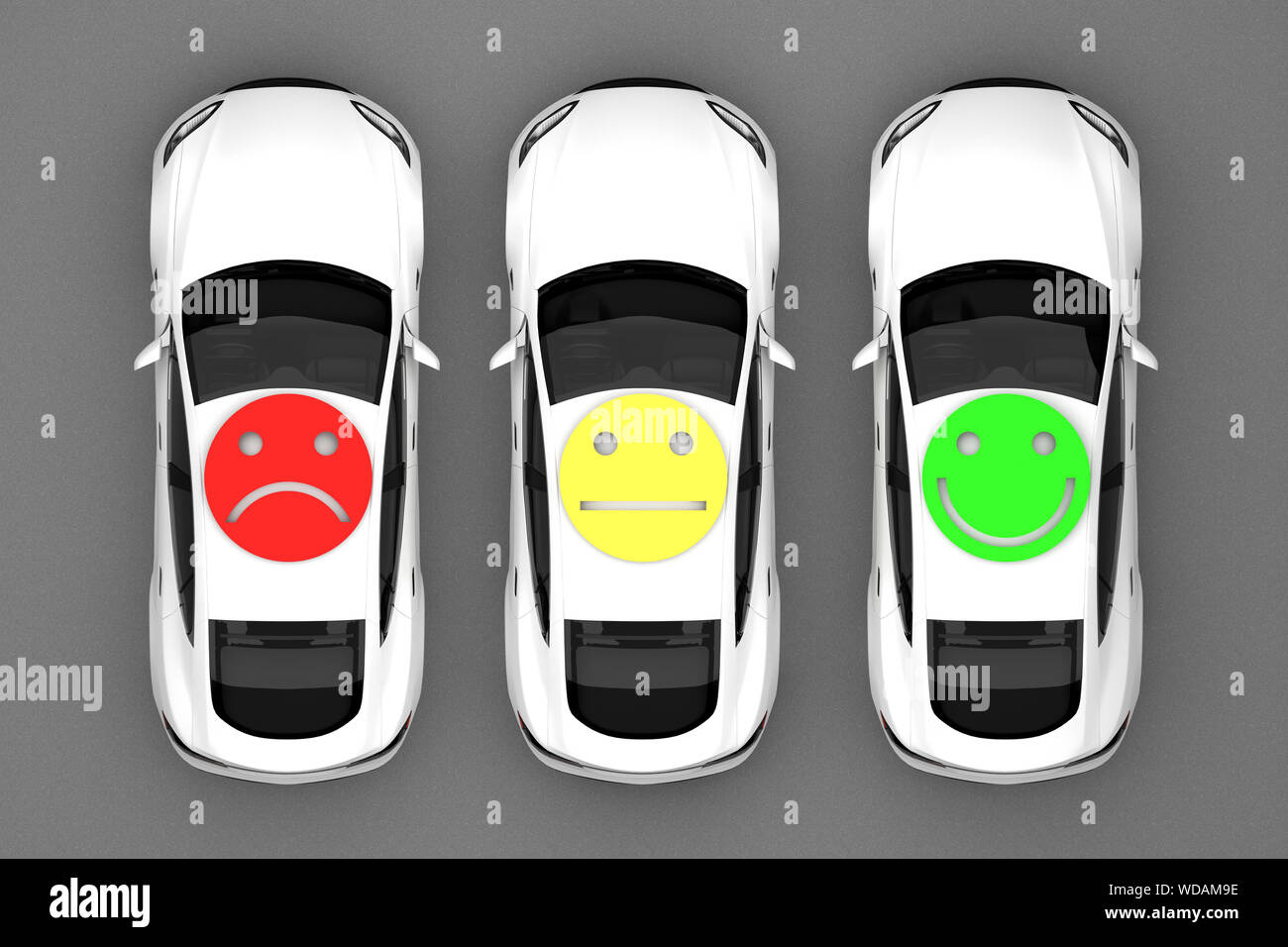 cars with mood emoticons top view. 3d rendering Stock Photo - Alamy