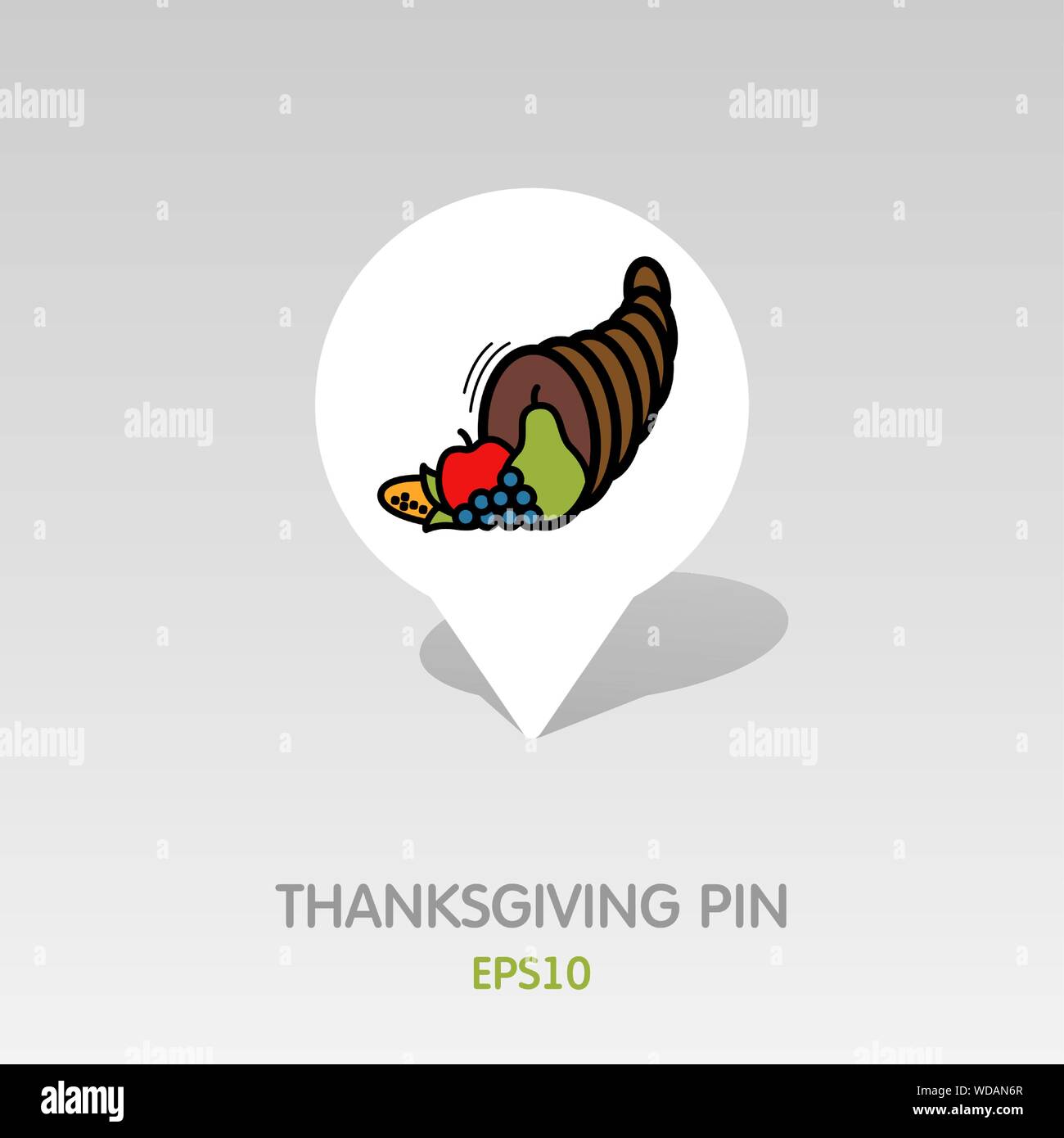 Autumn cornucopia, horn of plenty pin map icon. Harvest map pointer ...