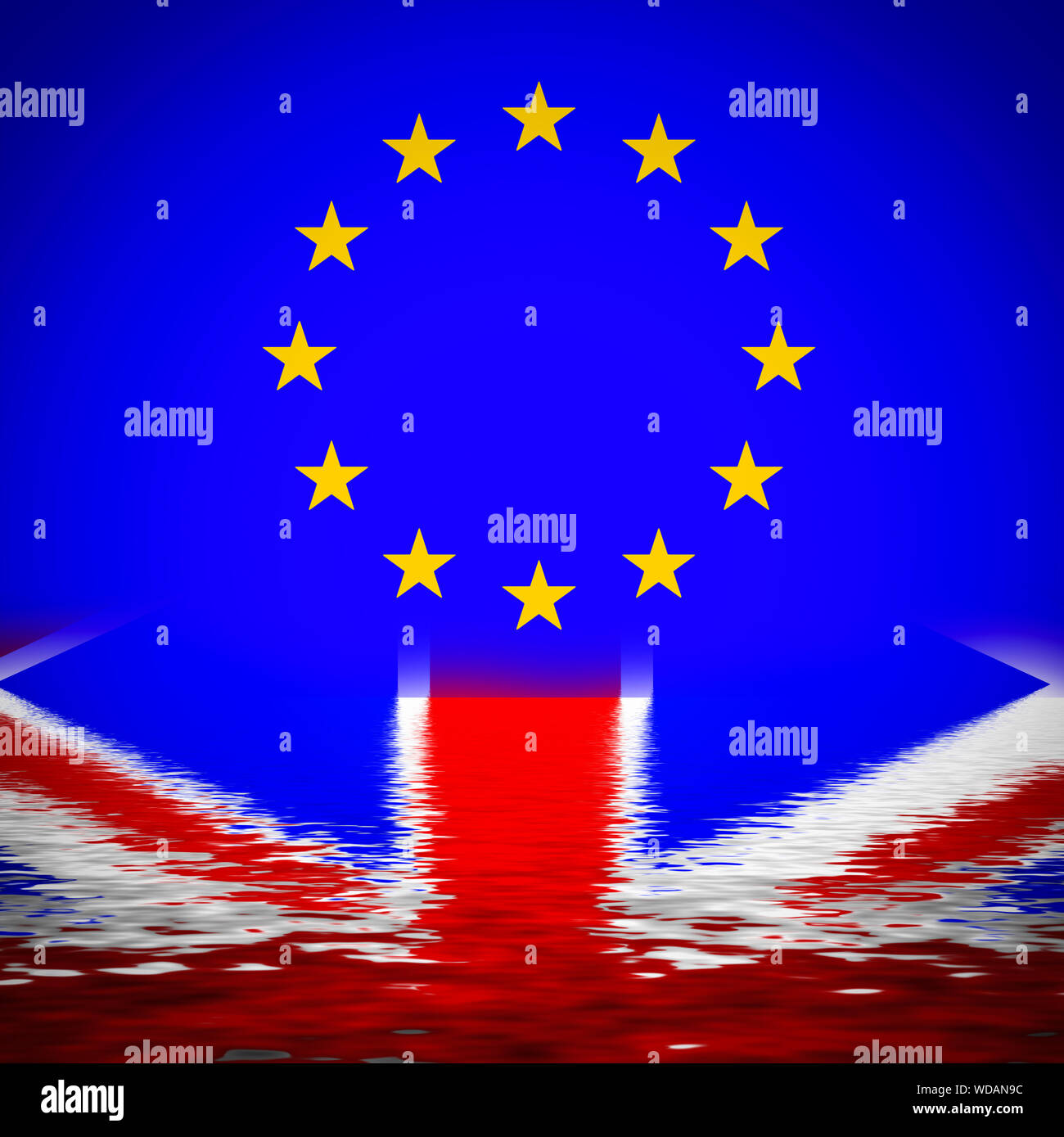 European Union Flag reflection with Great Britain Flag. Conceptual ...