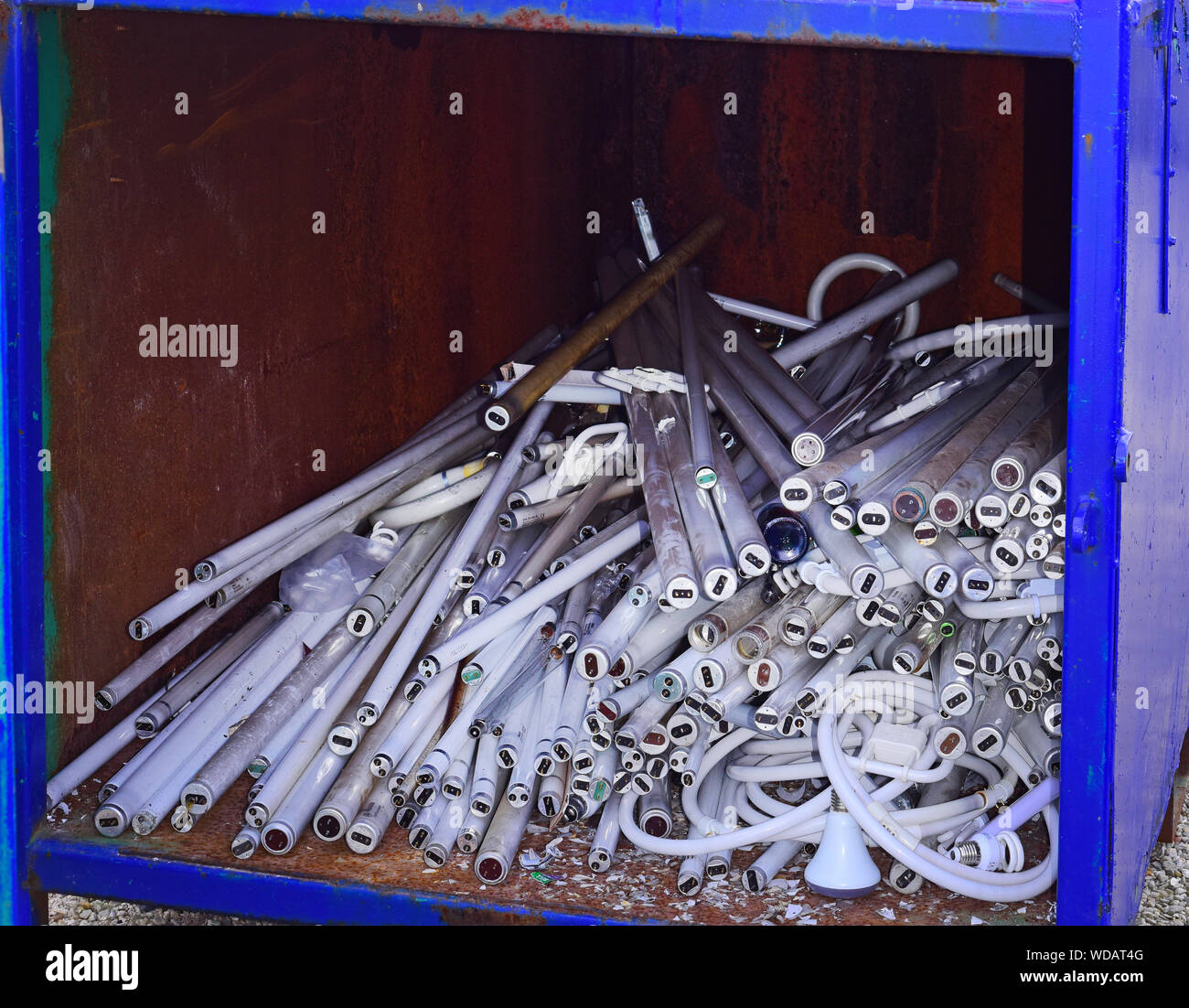 collection of old fluorescent tubes at council household recycling ...