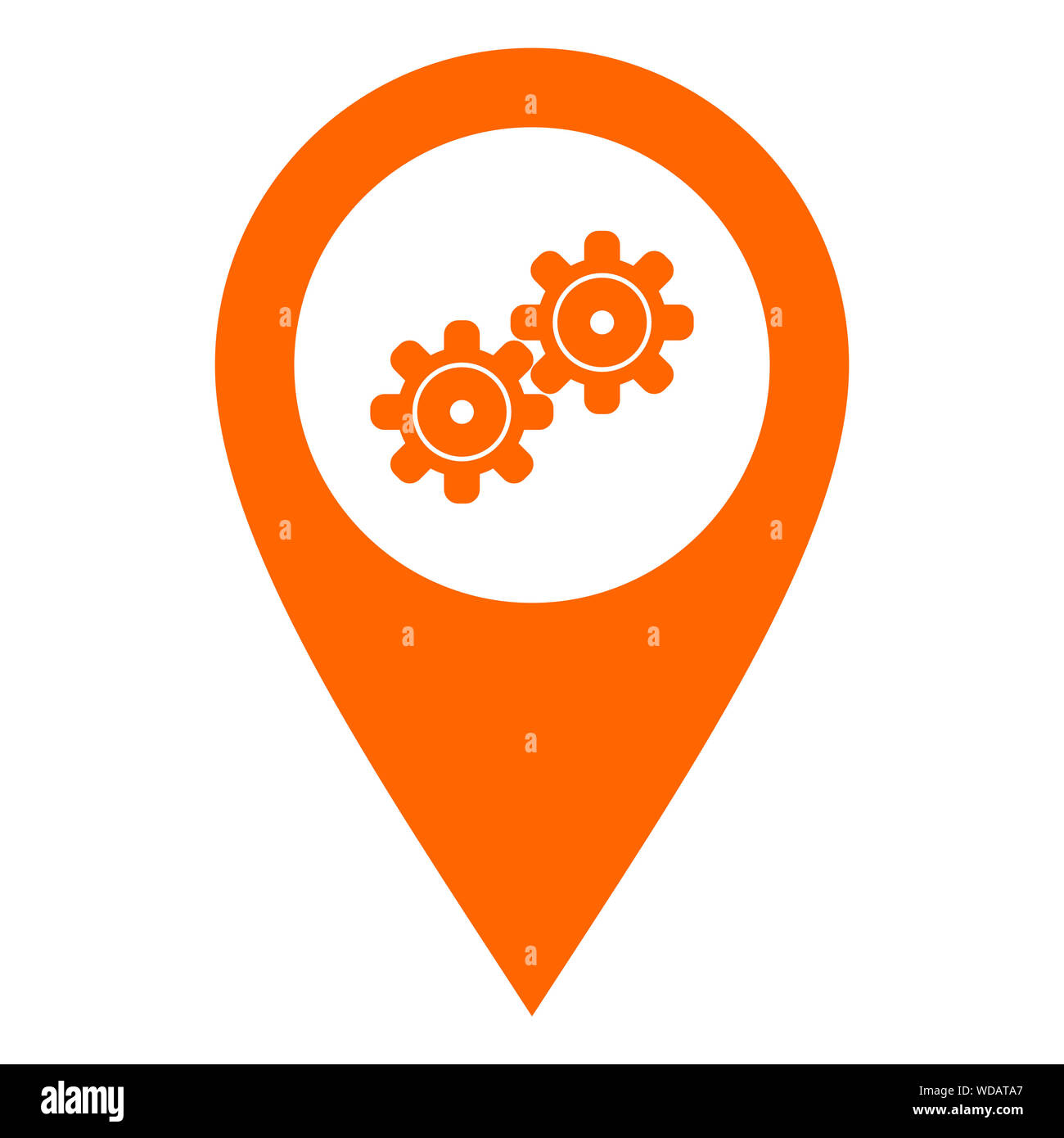 Gears and location pin Stock Photo - Alamy