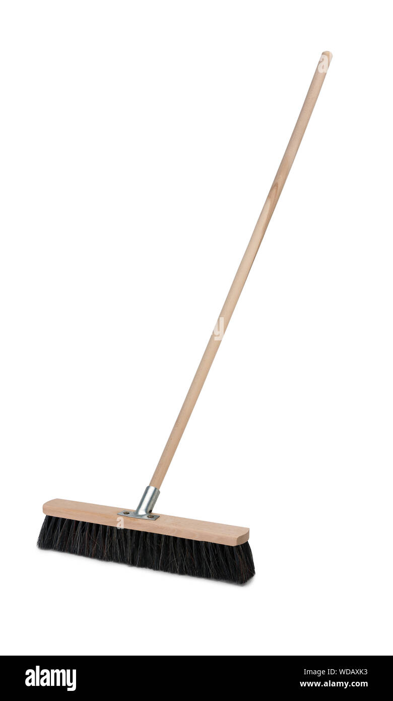 Broom with long wooden handle isolated on white background. Cleaning ...
