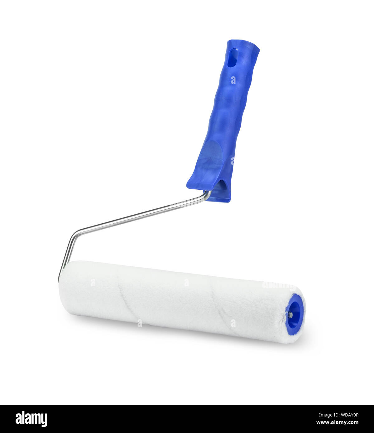 Blue plastic paint roller with cotton roll. Isolated on white ...