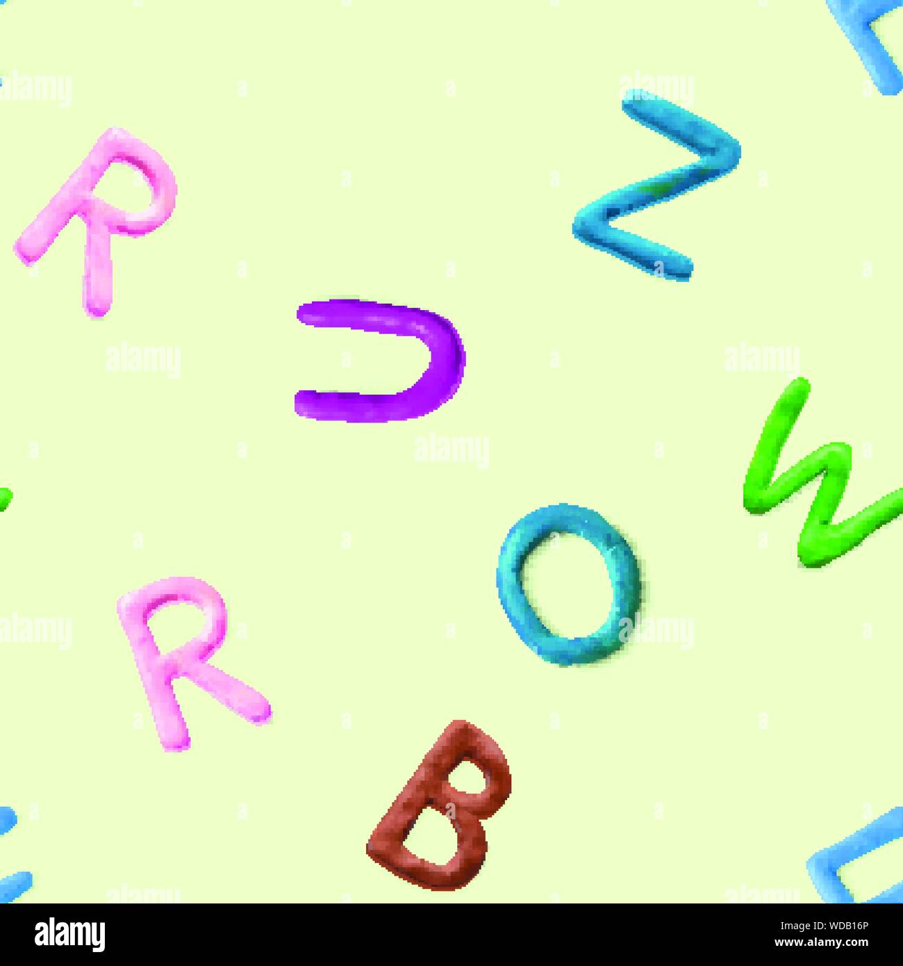 Seamless pattern with alphabet. Handmade modeling clay letters ...