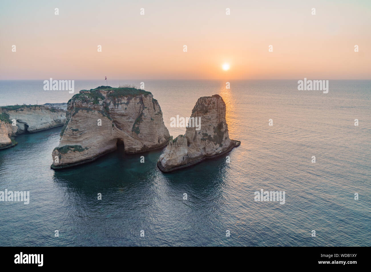 Magical sunset on Raouche, Pigeons' Rock. In Beirut, Lebanon Stock ...