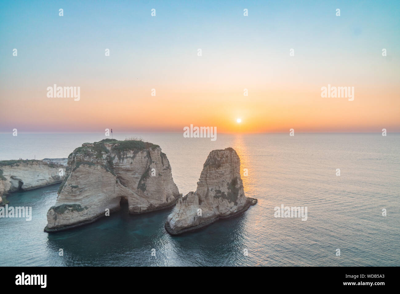 Magical sunset on Raouche, Pigeons' Rock. In Beirut, Lebanon Stock ...
