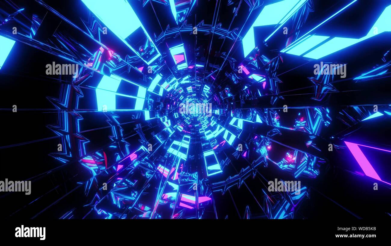 abstract glowing and reflective pattern tunnel design 3d illustration ...