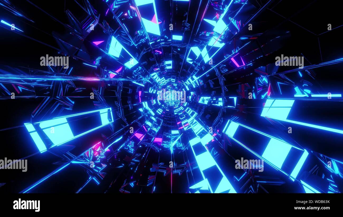 abstract glowing and reflective pattern tunnel design 3d illustration ...