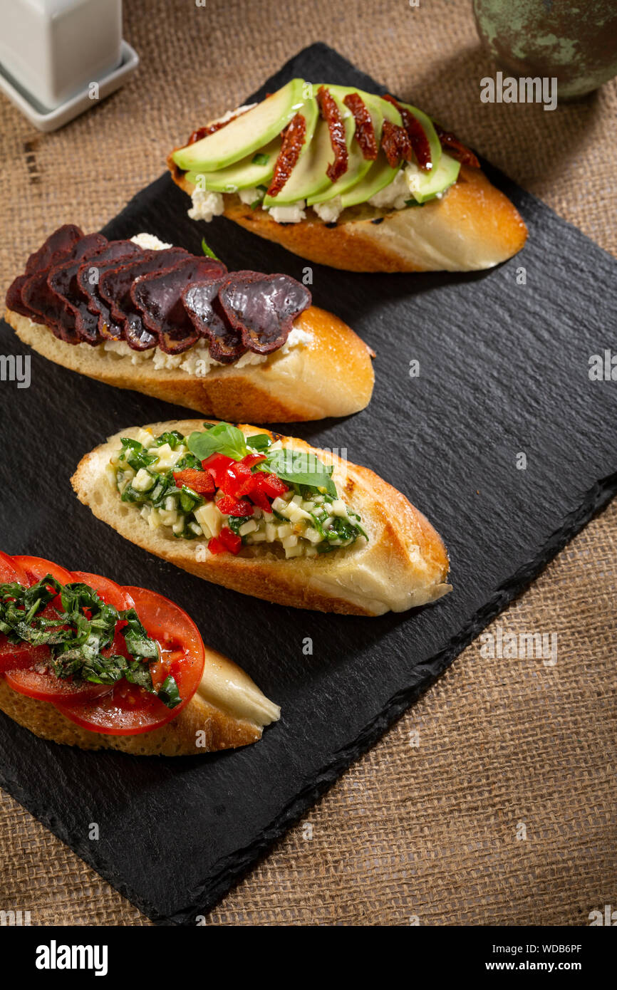 Set of bread slice with meat and vegetables Stock Photo - Alamy