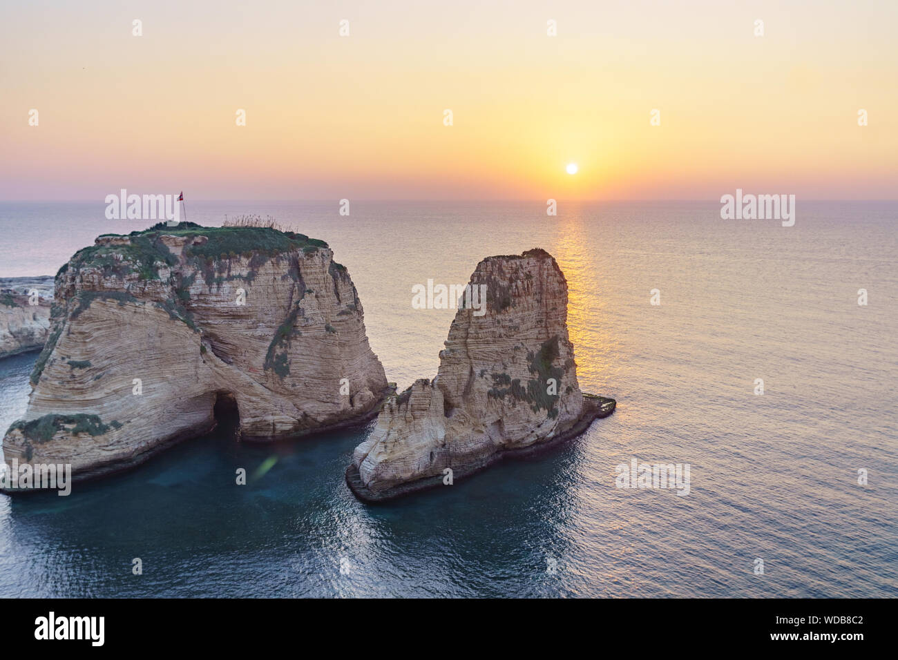Magical sunset on Raouche, Pigeons' Rock. In Beirut, Lebanon Stock ...