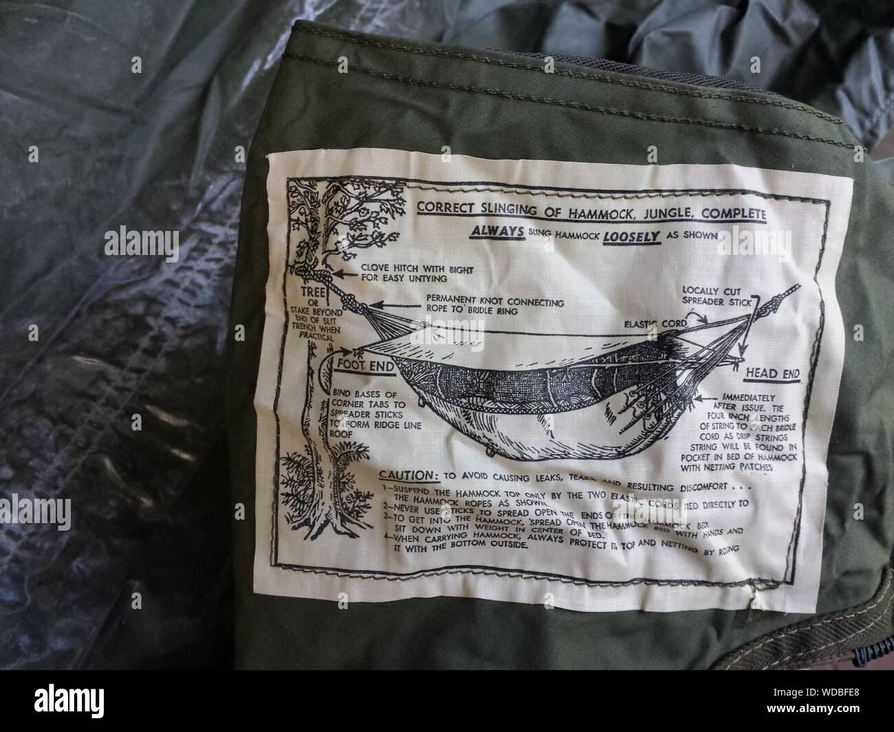 WWII US first model Jungle Hammock label Stock Photo - Alamy