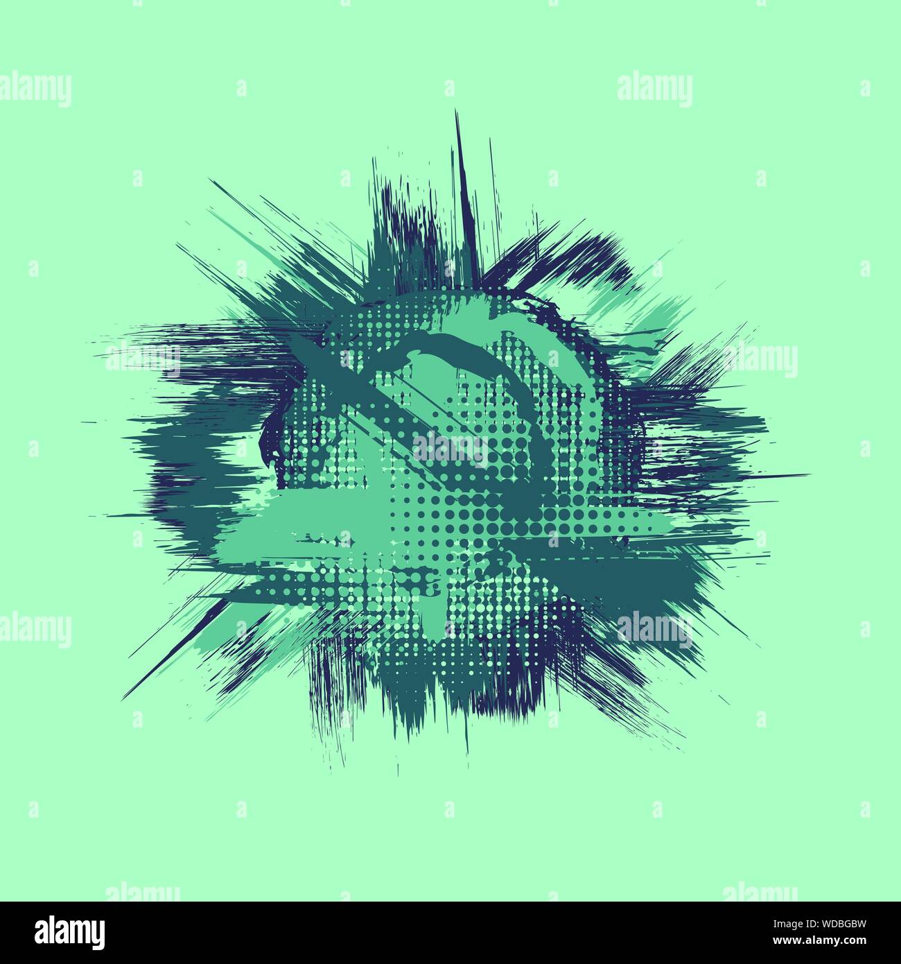 Three color abstract circle grunge background with different brushes ...