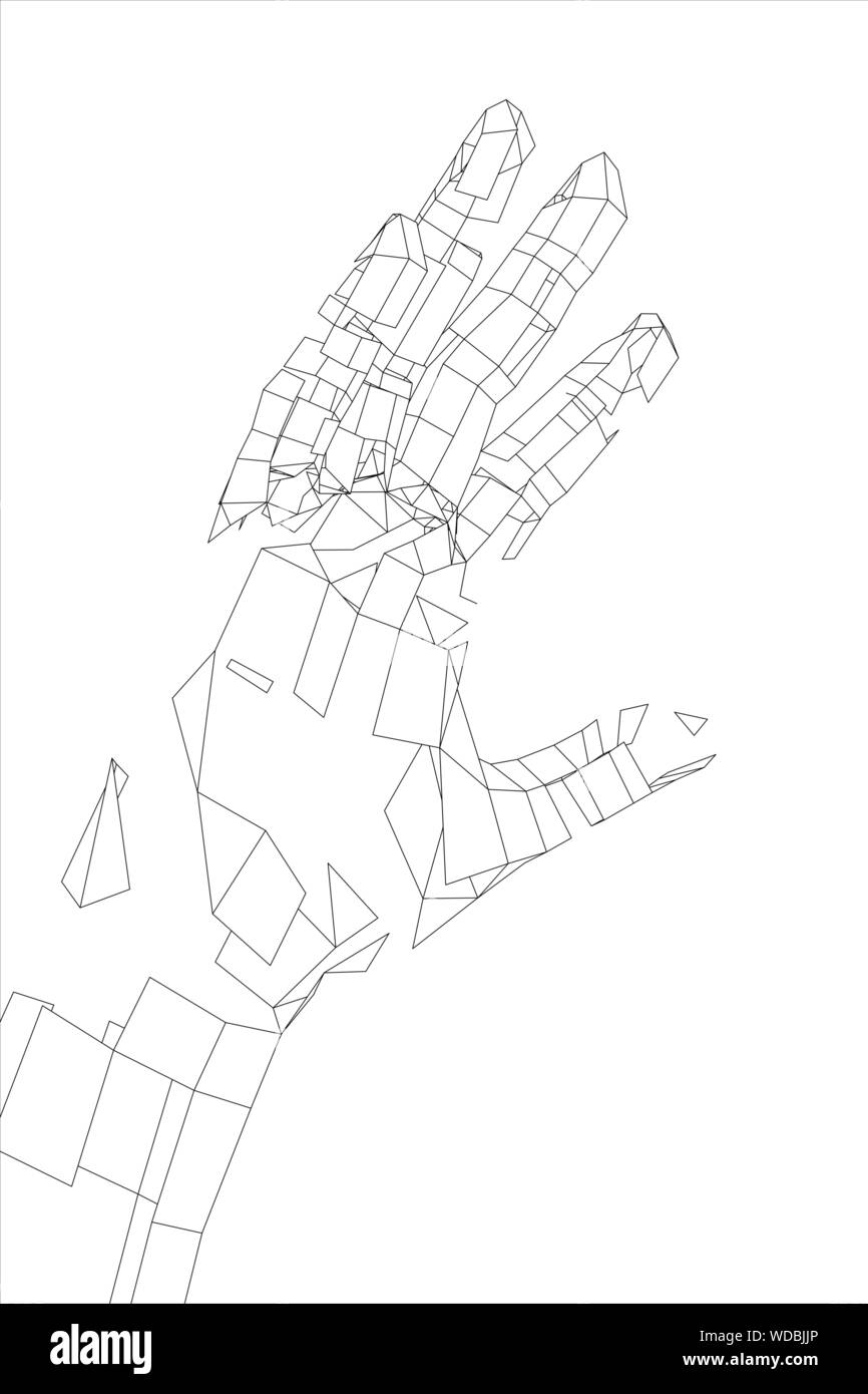 Outline human hand vector. Wire-frame style. The layers of visible and ...