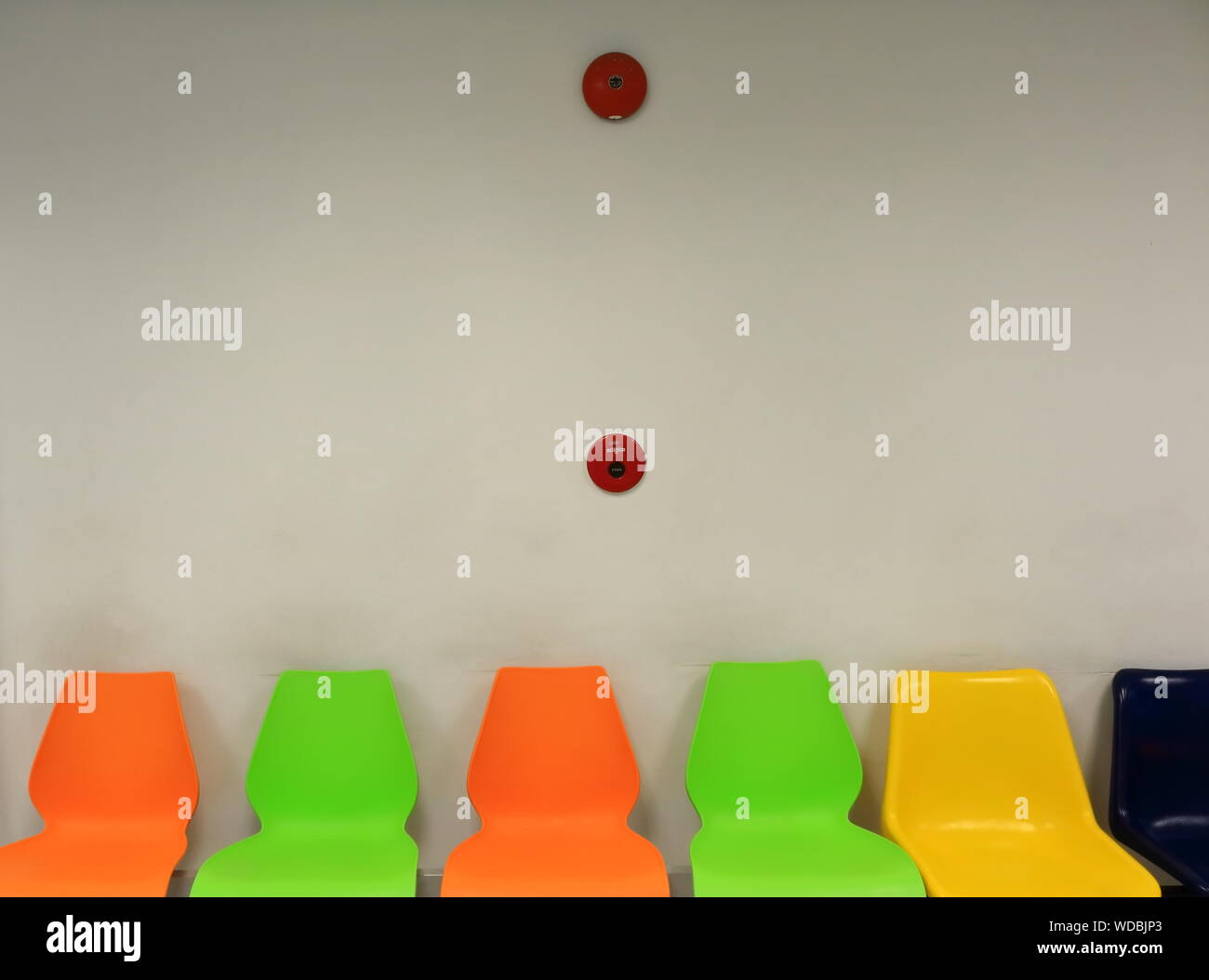 Closeup manual push station of fire alarm system, installing on the ...