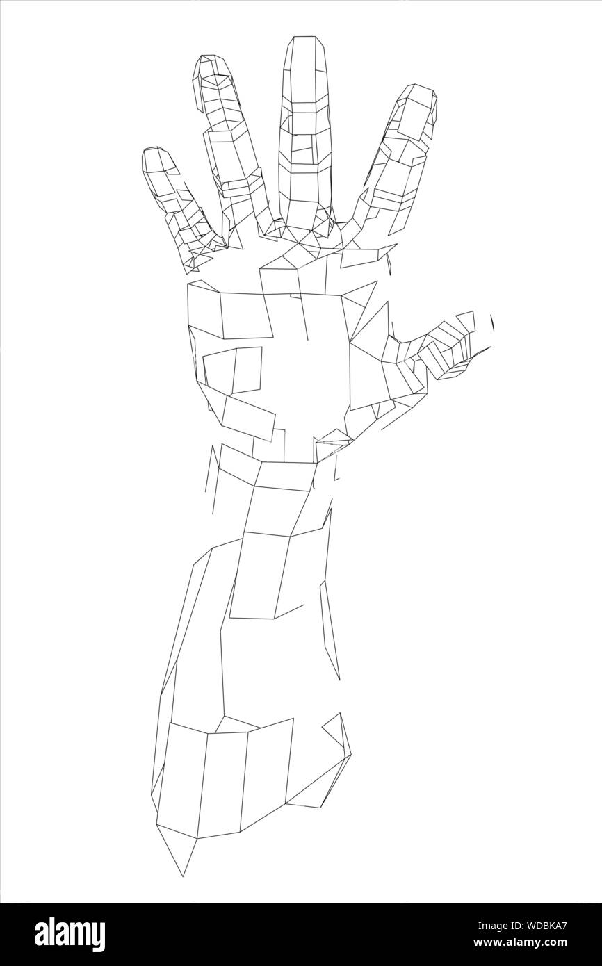 Outline human hand vector. Wire-frame style. The layers of visible and ...