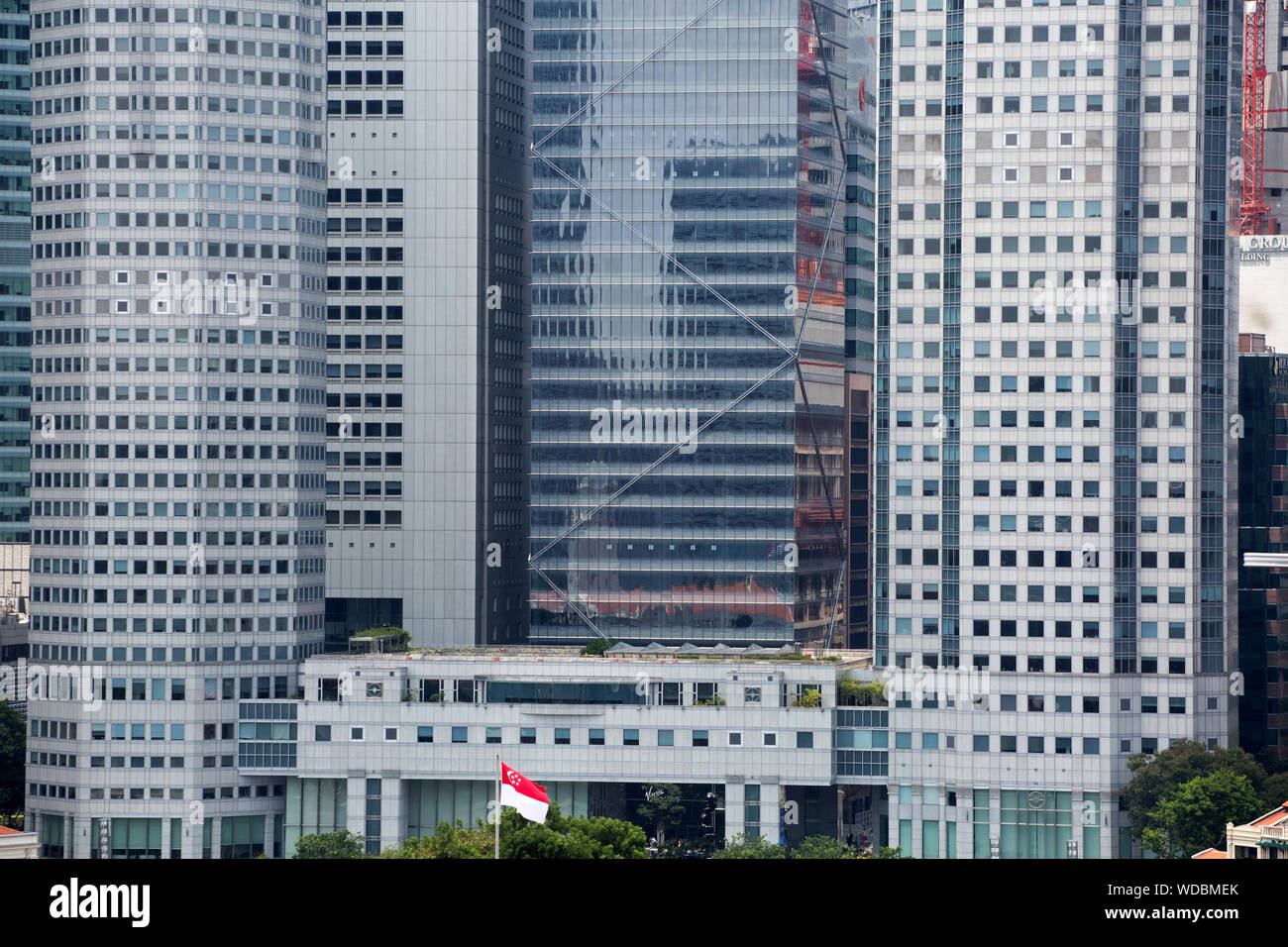 Architecture of UOB Plaza at the sides and One Raffles Place building ...