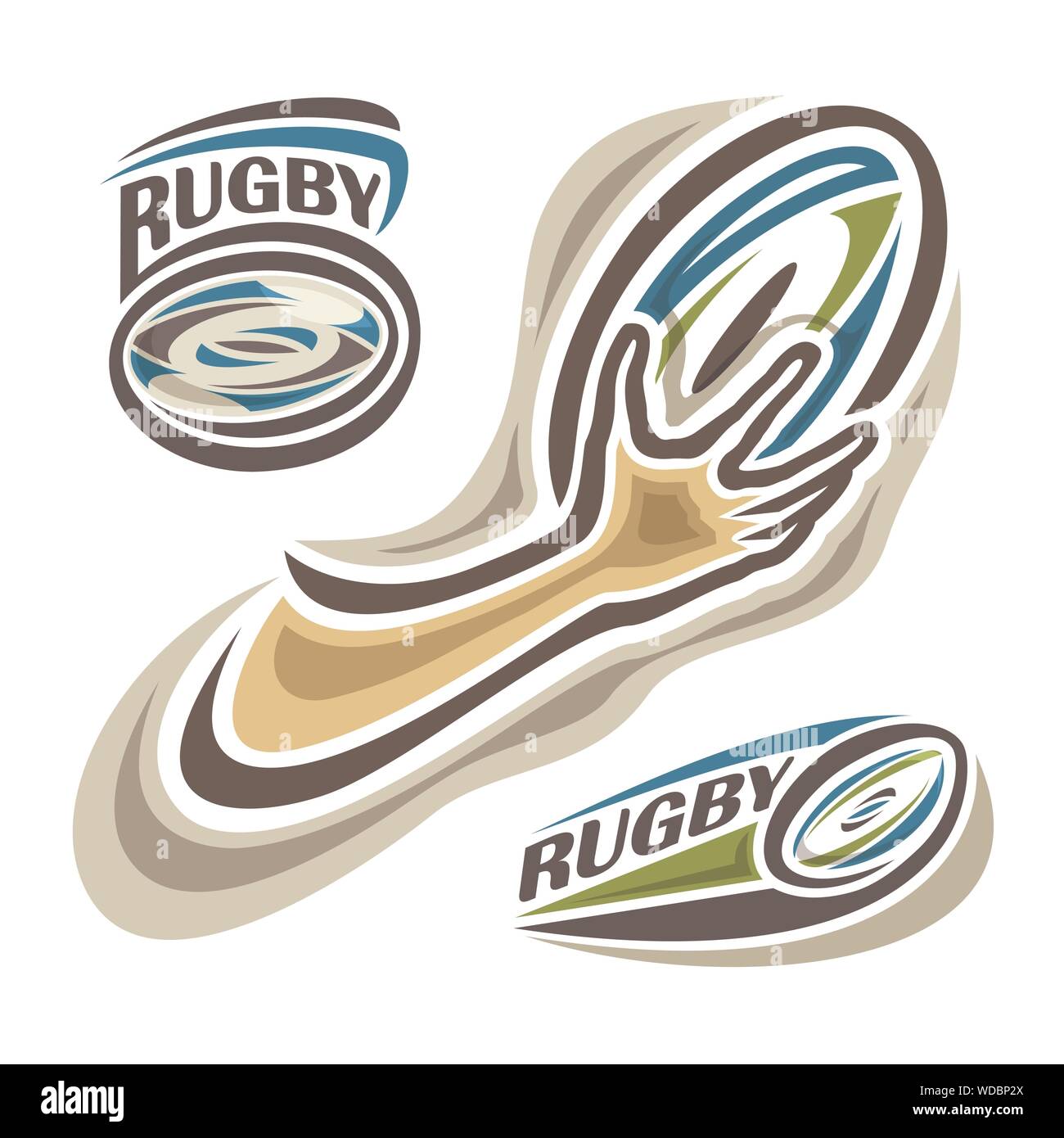 Vector illustration of logos for rugby, consisting of 3 isolated ...