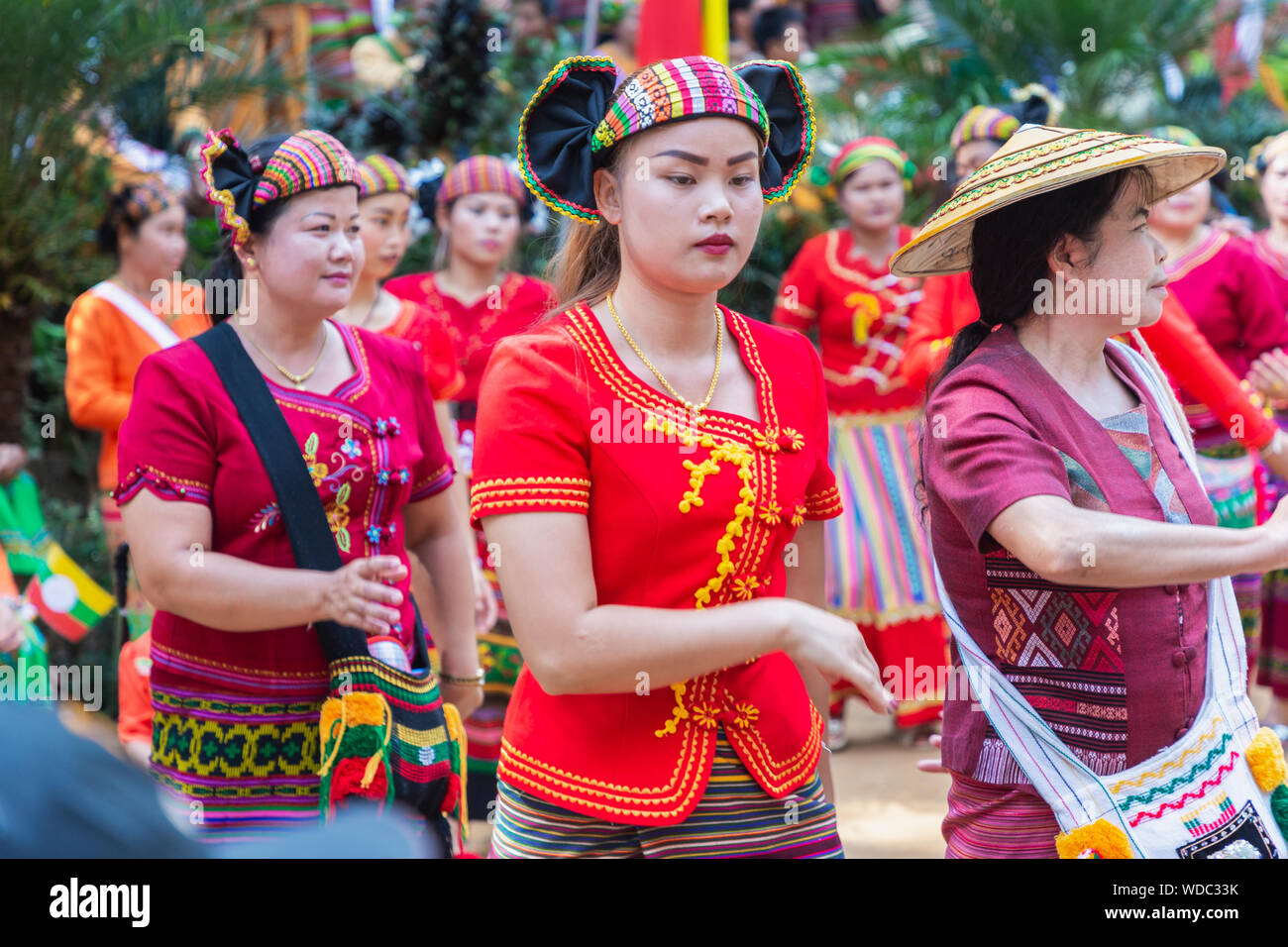 Group of Shan or Tai Yai (ethnic group living in parts of Myanmar and Thailand) in tribal dress ...