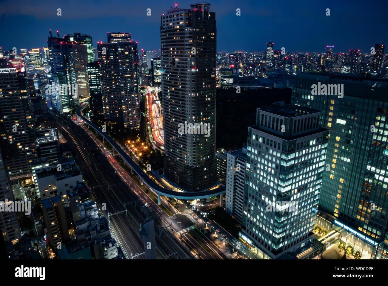 Tokyo Cityscape during blue hour. Long exposure. Portrait orientation ...