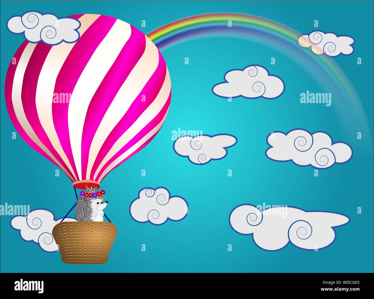 A cute little hedgehog flies into cartoons, a large bulky balloon with ...