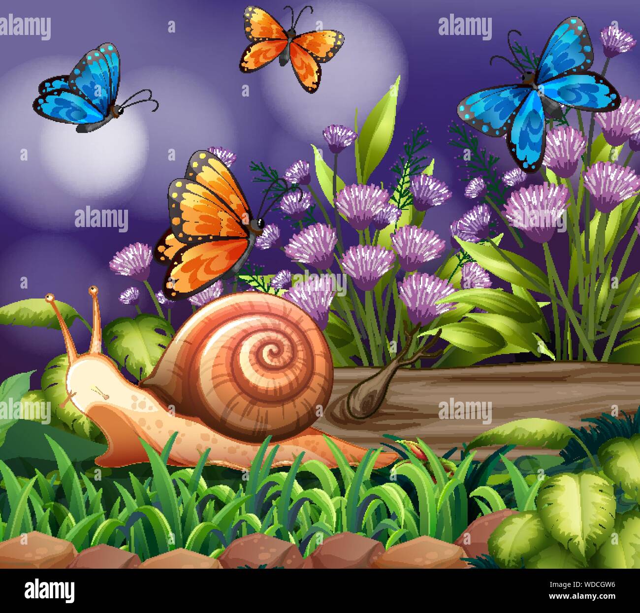 Background scene with butterflies in garden illustration Stock Vector ...