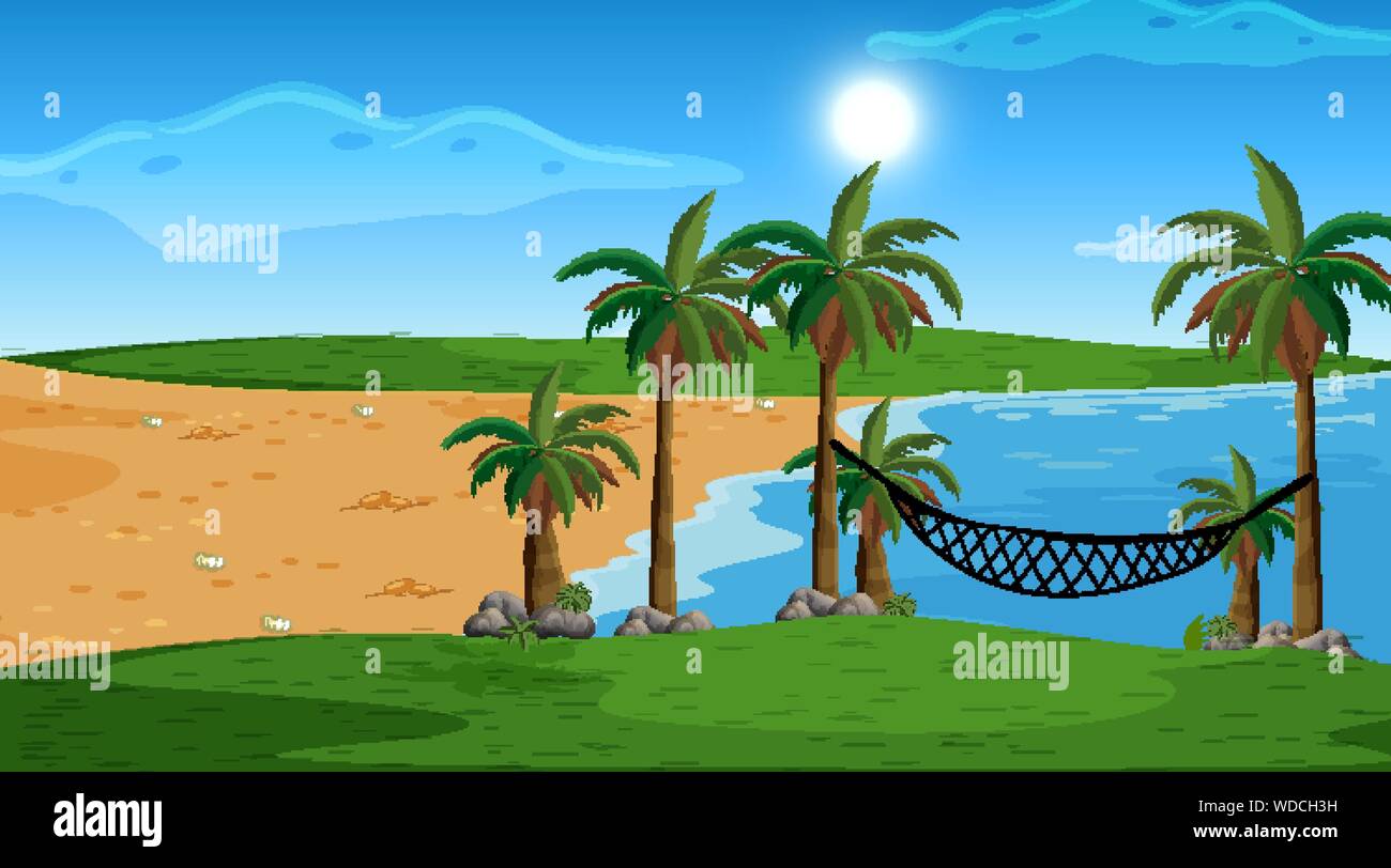 Empty nature beach ocean coastal landscape illustration Stock Vector ...