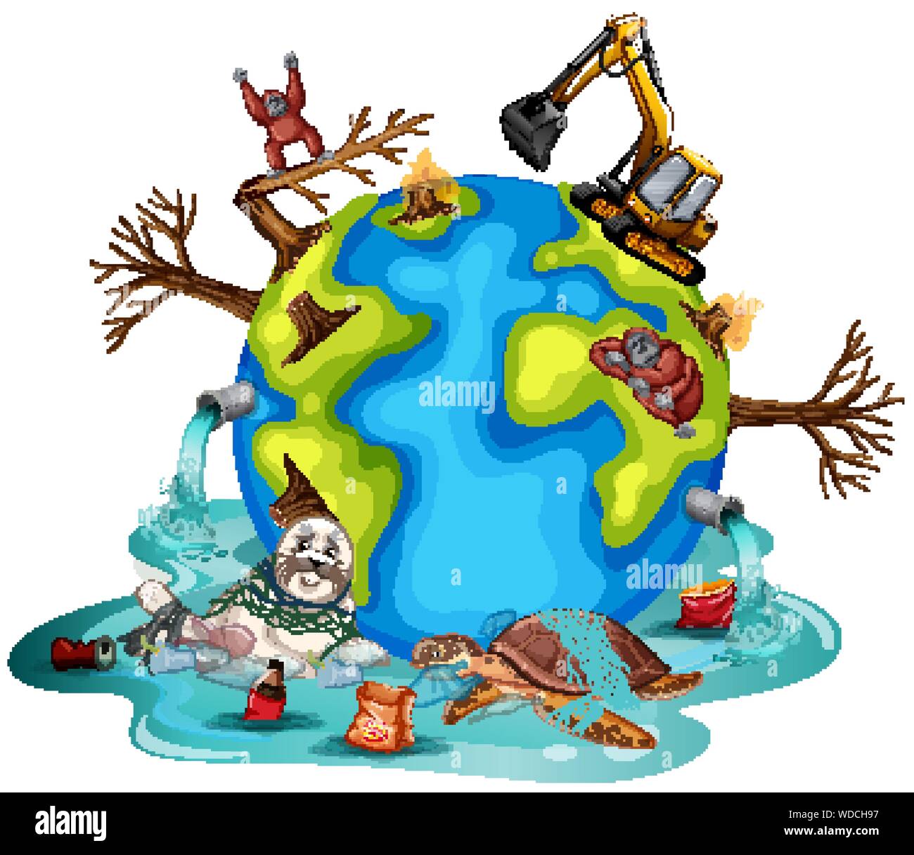 Plants and animals on earth getting sick illustration Stock Vector ...