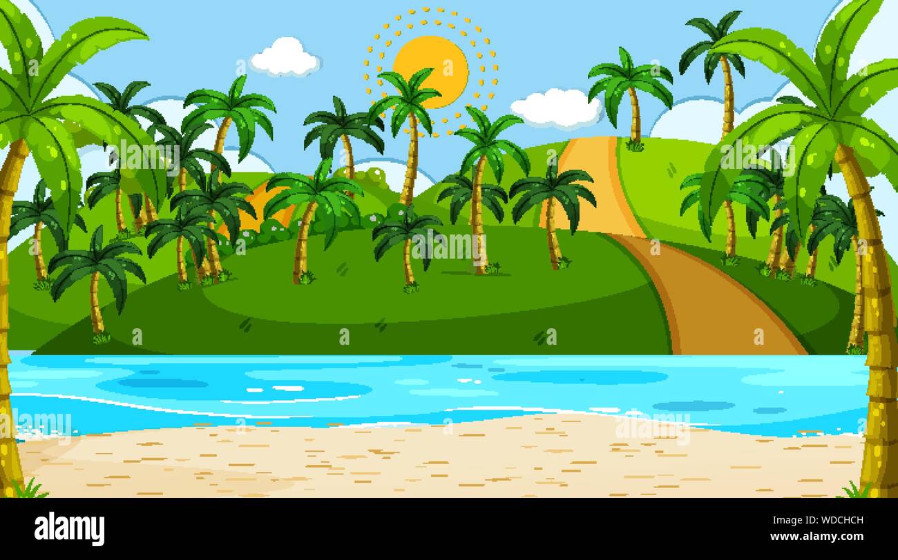 Empty nature beach ocean coastal landscape illustration Stock Vector ...