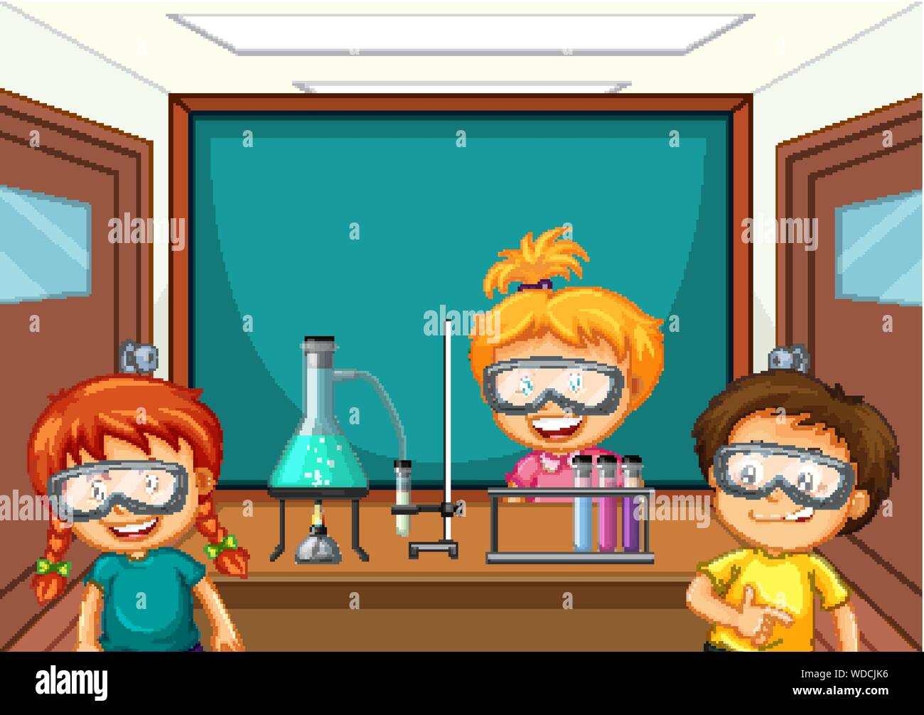 Students working with science tools in lab illustration Stock Vector ...