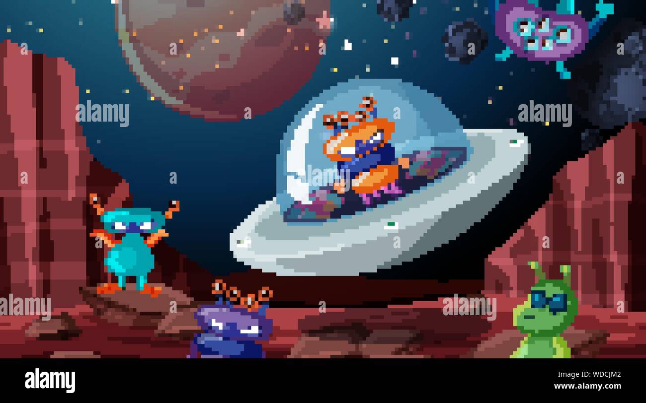 Alien in space scene illustration Stock Vector Image & Art - Alamy