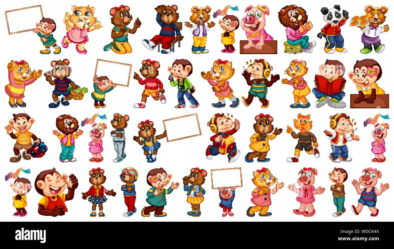 Animals acting in human-like actions and poses illustration Stock ...