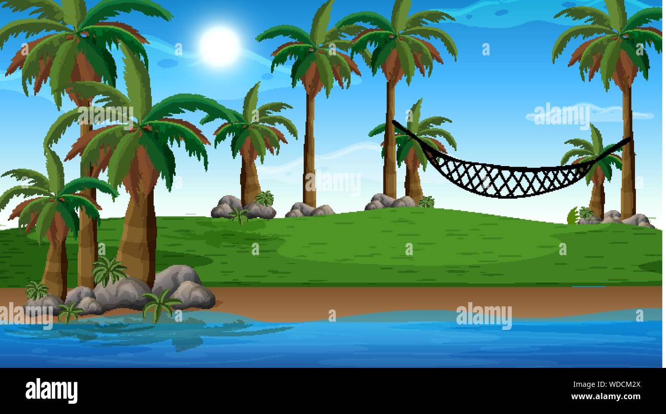 Empty nature beach ocean coastal landscape illustration Stock Vector ...