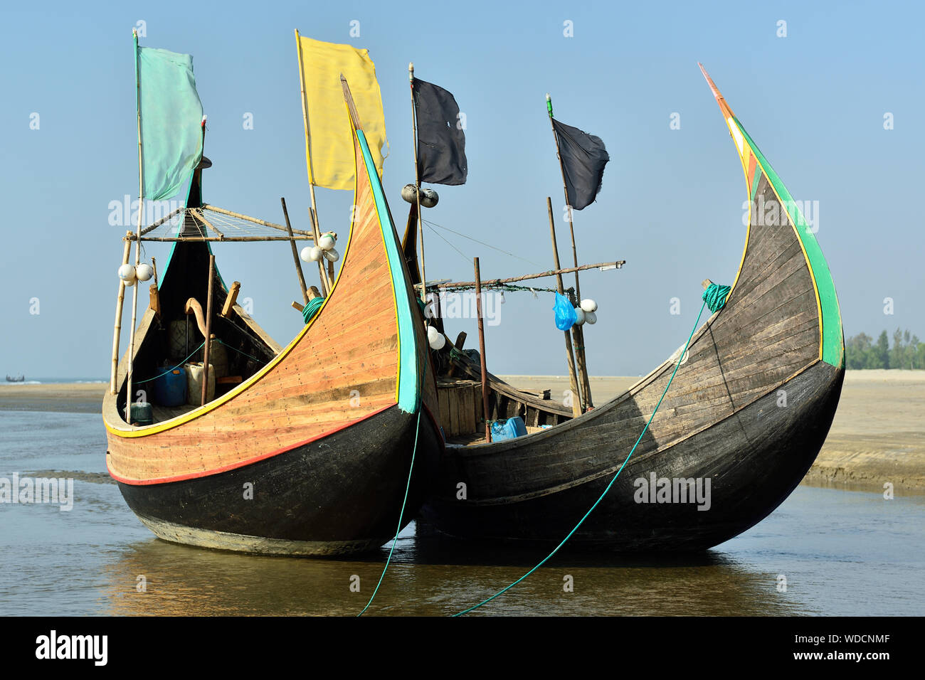 The traditional fishing boat (Sampan Boats) moored on the longest beach ...