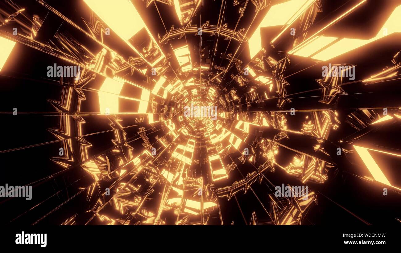 abstract glowing and reflective pattern tunnel design 3d illustration ...
