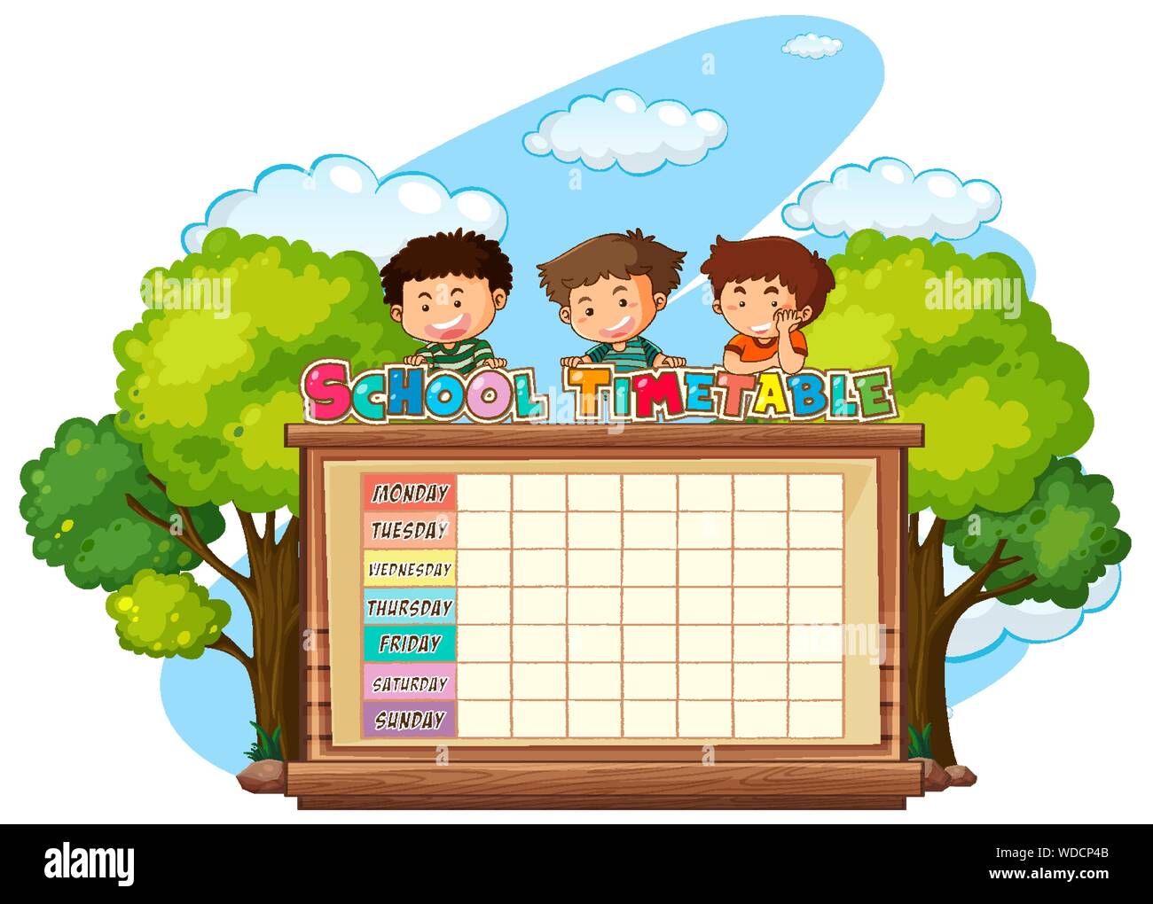 Timetable school planning with characters illustration Stock Vector ...