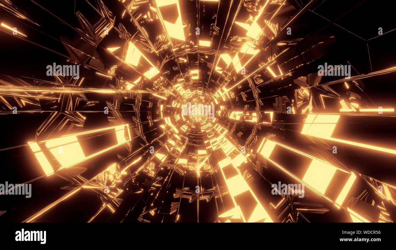 abstract glowing and reflective pattern tunnel design 3d illustration ...